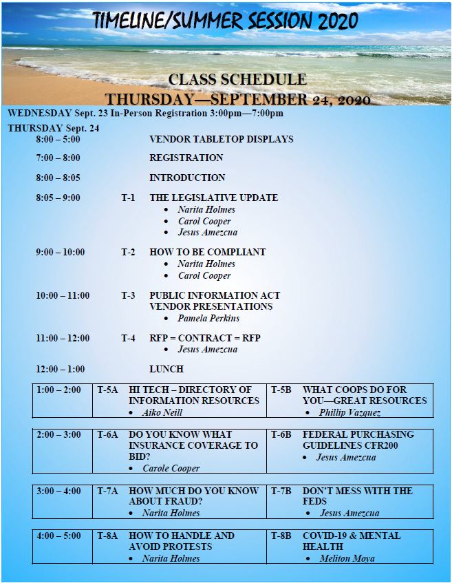 Class Schedule TIMELINE/SUMMER SESSION 2020 : Institute for Supply ...