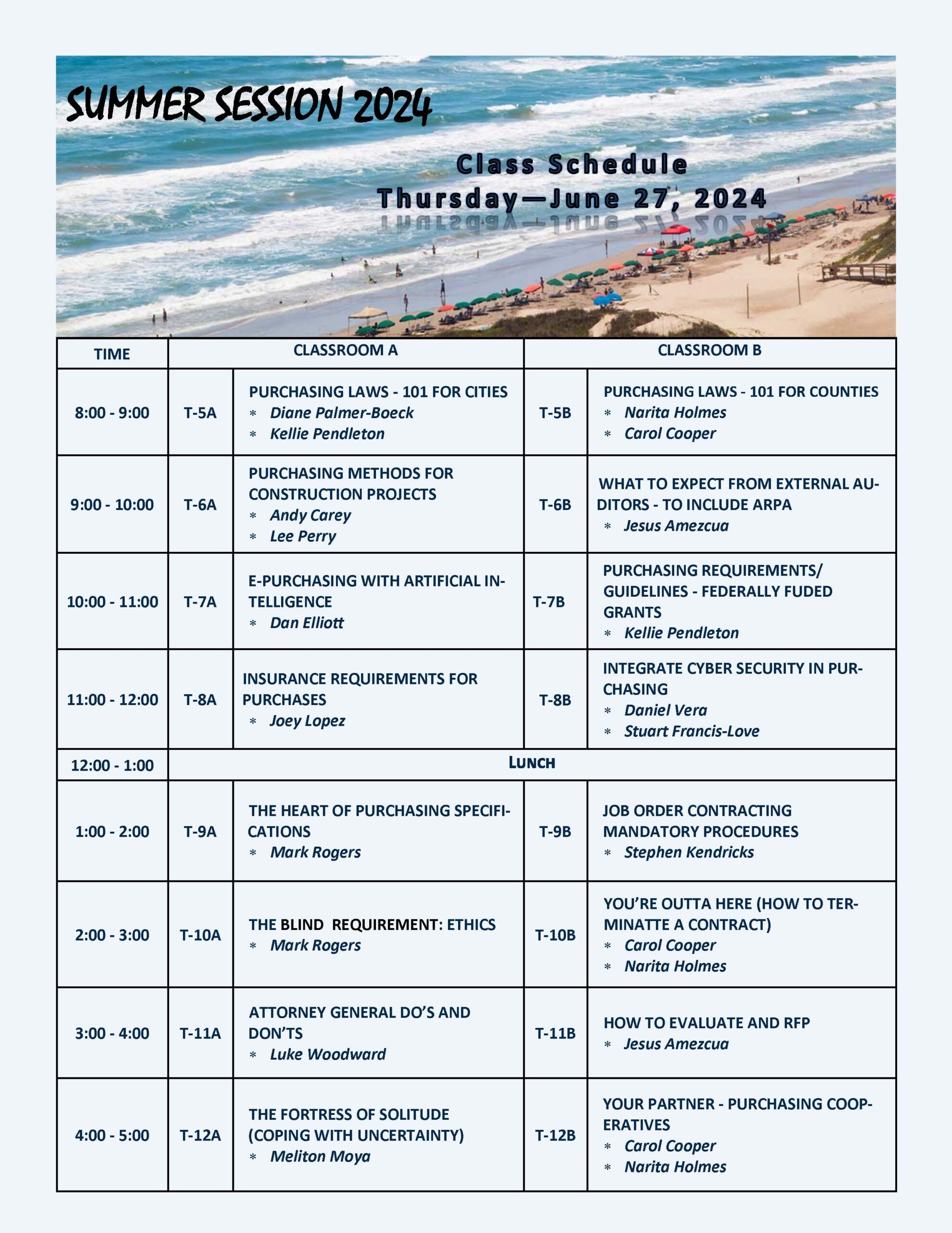 SUMMER SESSION 2024 Class Schedule : Institute for Supply Management-RGV